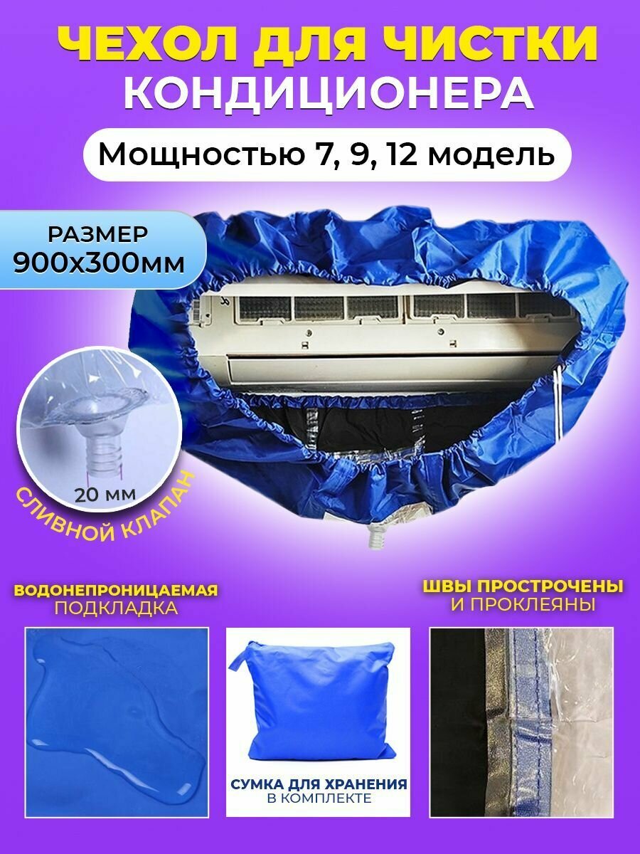 Сервисный чехол для чистки внутреннего блока кондиционера (сплит-системы) мощностью 07, 09, 12 Medium Q-532