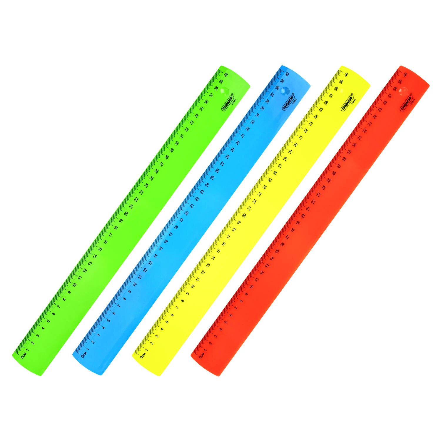 Линейка пластиковая 40 см пифагор, неоновая, ассорти, 210844, 5шт.