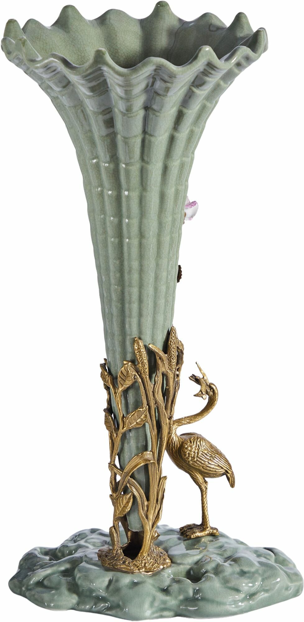 Изысканная фарфоровая ваза Glasar "Цапля с рыбкой", 31G2357/A1213HC/U19 20x16x36 см
