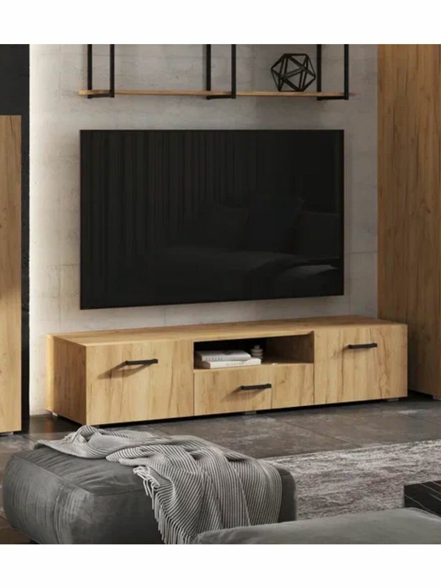 Тумба ТВ Нэнси New 1600х350х442, Дуб Крафт, МИФ