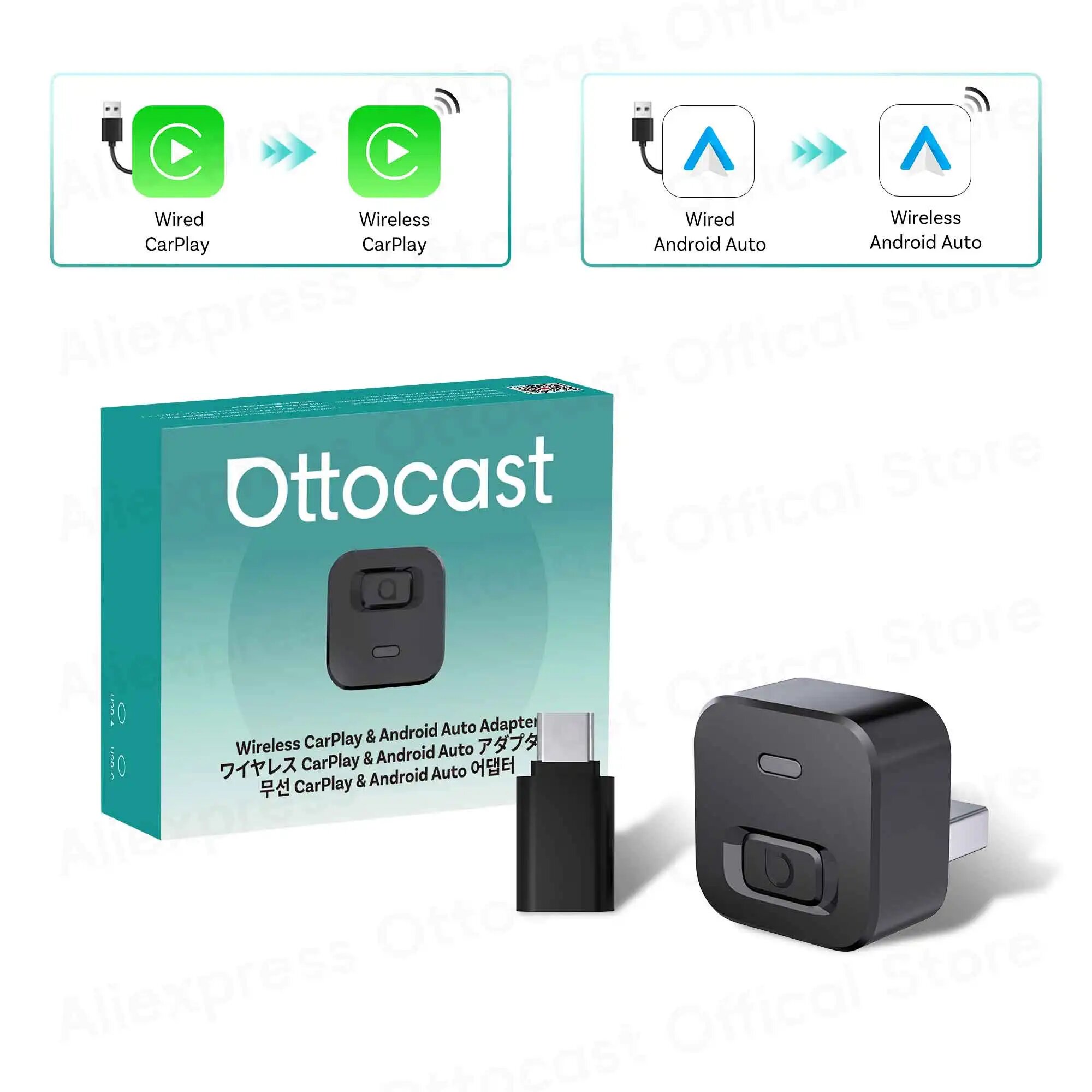 Беспроводной Адаптер OTTOCAST Mini Dot Cube Для CarPlay И Android Auto (USB-ключ) Для Chevrolet, Toyota, VW, Buick, Chery