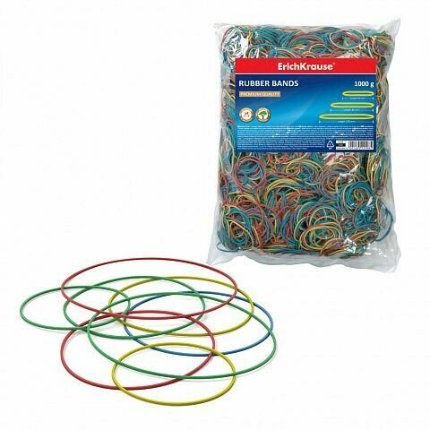 Резинки для денег ERICH KRAUSE (натур. каучук)цветные,1000г длина60,80,100мм,22098