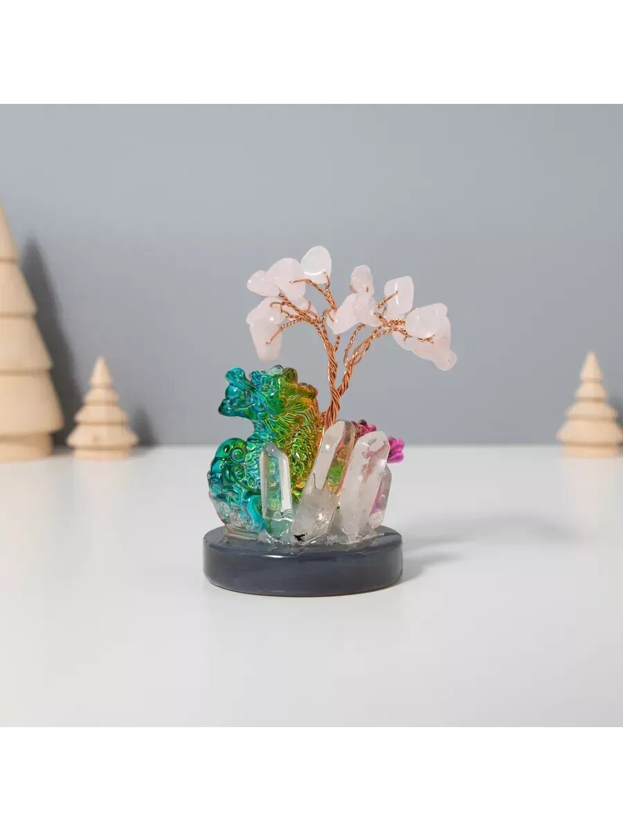 Денежное дерево с кристаллами и драконом