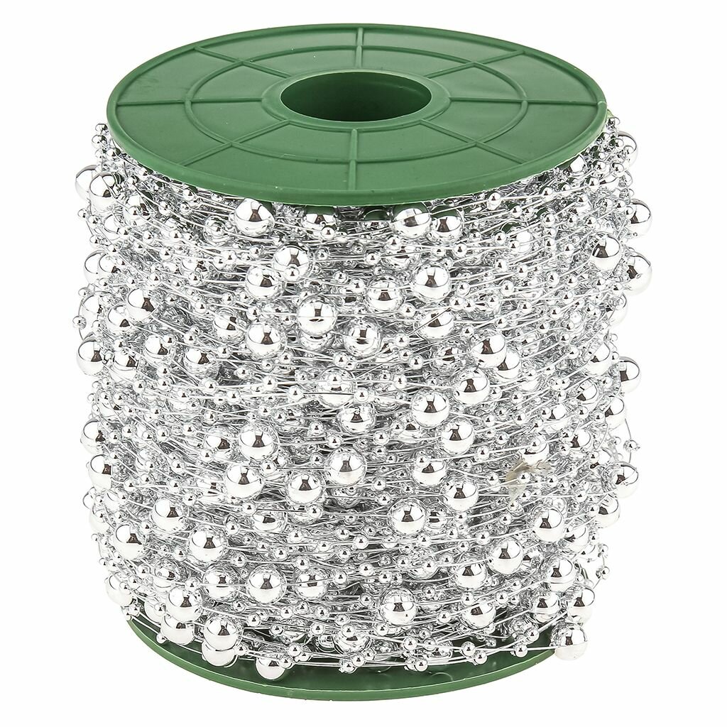 Гирлянда декоративная Домашняя Мода из бусин, 60 м, пластик, серебряный (175,15)