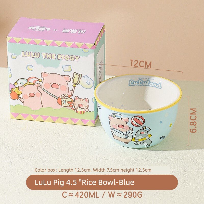 LuLu Pig 4,5-дюймовая керамическая миска для риса, синий цвет, подходит для детей, прочная и стильная
