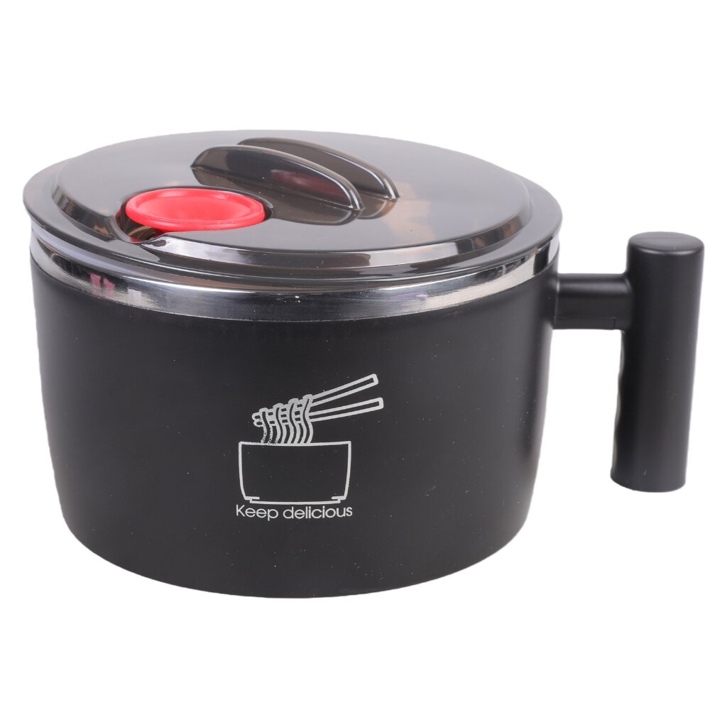 Чаша для лапши быстрого приготовления из нержавеющей стали 304 с крышкой-черный-1000ML304