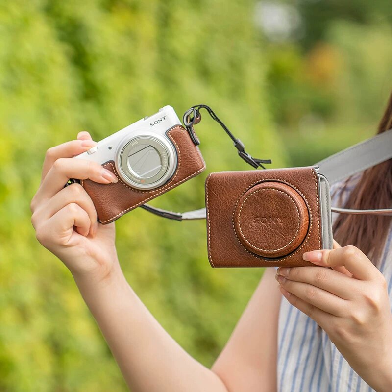 Кожаный чехол для камеры Sony ZV1F/ZV1M2 в коричневом цвете с антискользящим покрытием, подходит для моделей ZV1F/ZV1M2