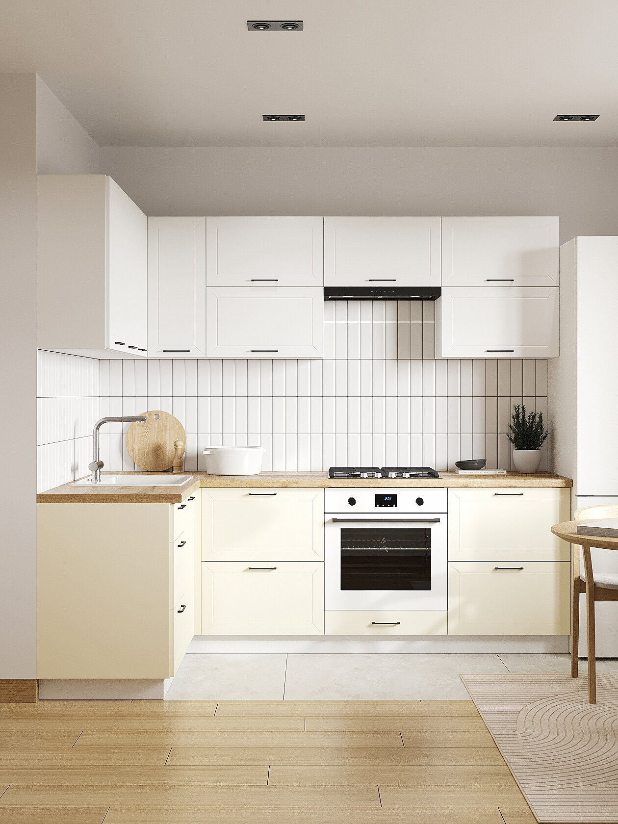 Кухонный гарнитур Сектор 2.4х1.4 м, мебель для дома и кухни, Белый / Бланж / Магнолия