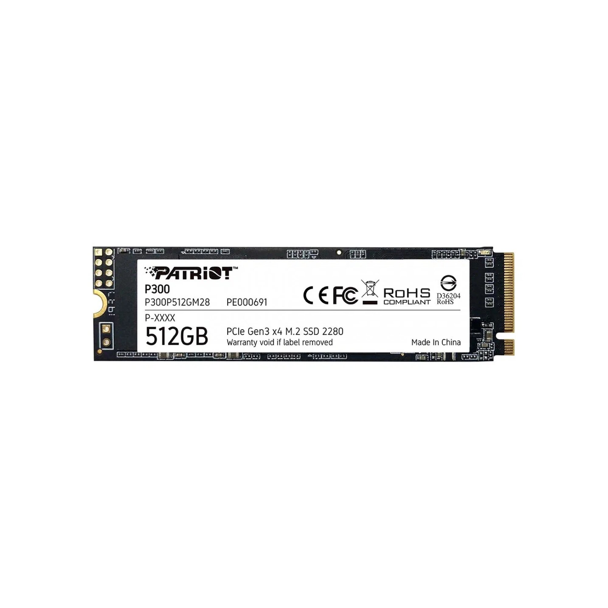 Твердотельный накопитель Patriot P300 512ГБ, M.2 2280, PCIe 3.0 x4, M.2 P300P512GM28