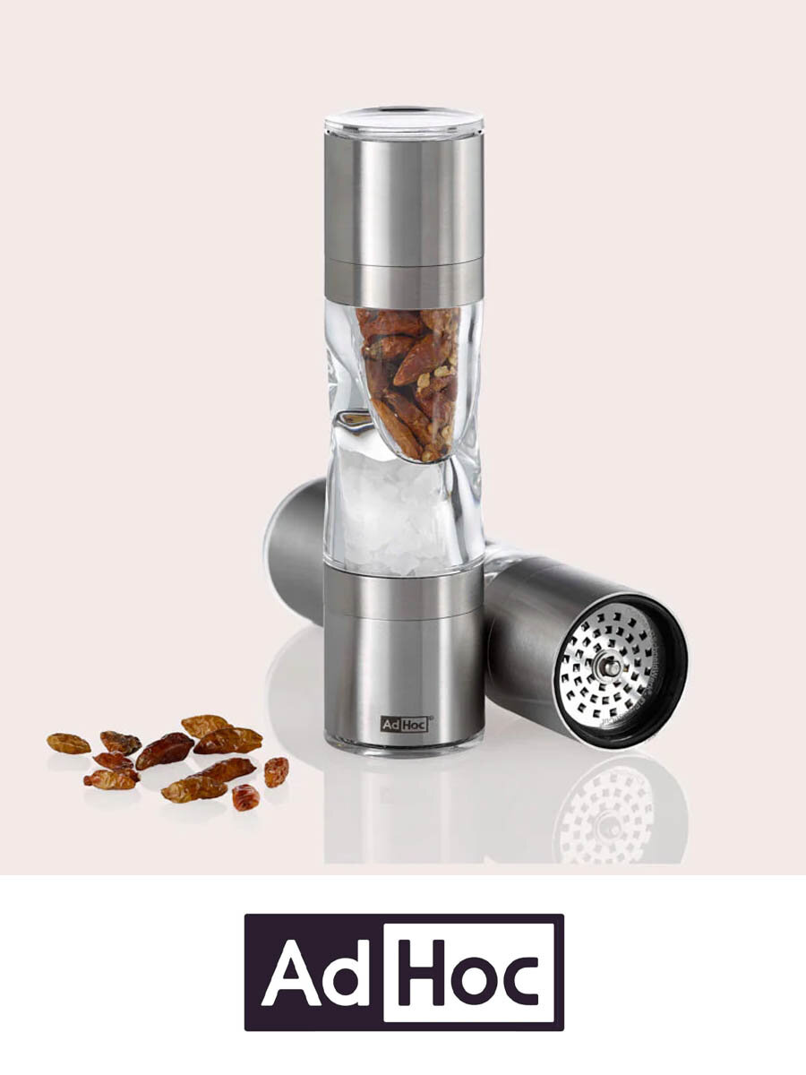 Мельница двусторонняя для специй Adhoc Duospice Mini, 1 шт, серебристая
