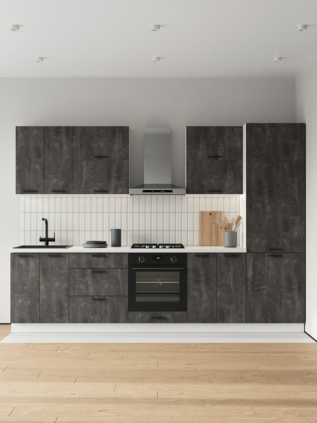 Кухонный гарнитур Урбан 3 м, мебель для дома и кухни, Белый / Камень темный
