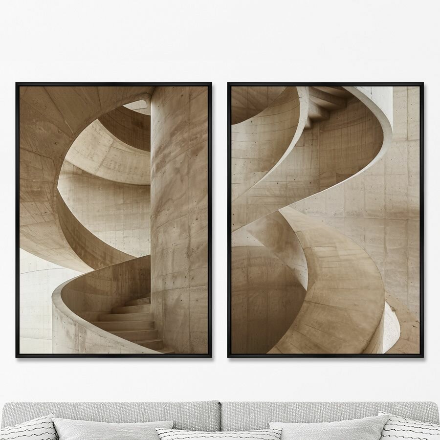 Картины на стену для интерьера. Набор из 2-х шт. Железо в бетоне, 2025г. Размер (каждой) картины: 75х105см. Печать на натуральном Холсте.