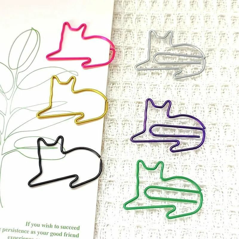 40 шт Фигурные цветные скрепки, Кошачья форма, закладки