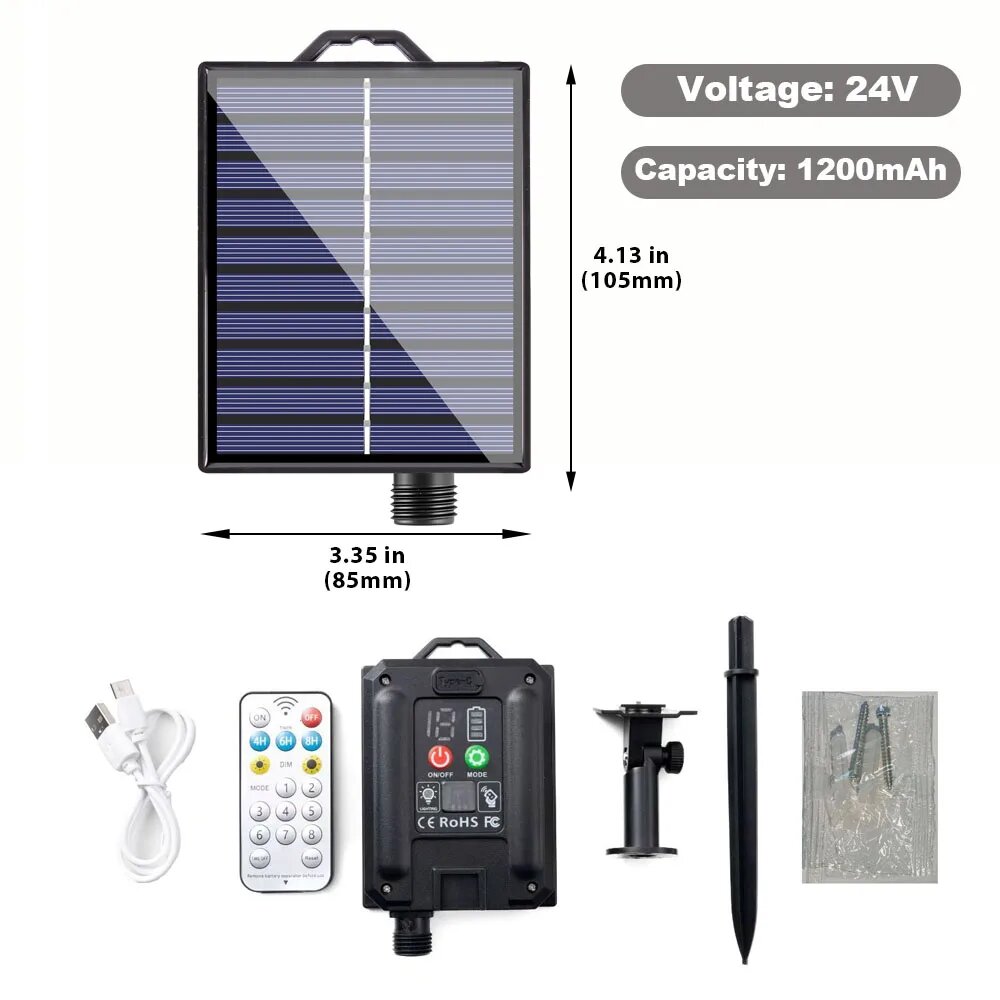 Солнечная панель 24V 1200mAh для светодиодной гирлянды с пультом