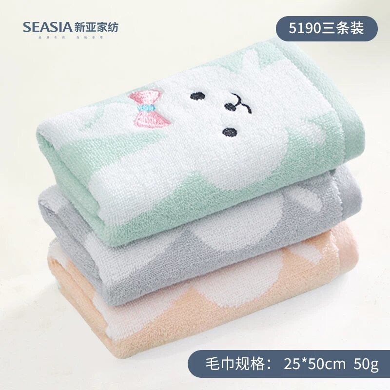 Новые детские полотенца New Asia, набор из 3 штук, из чистого хлопка, с мультяшным рисунком, впитывающие, милые