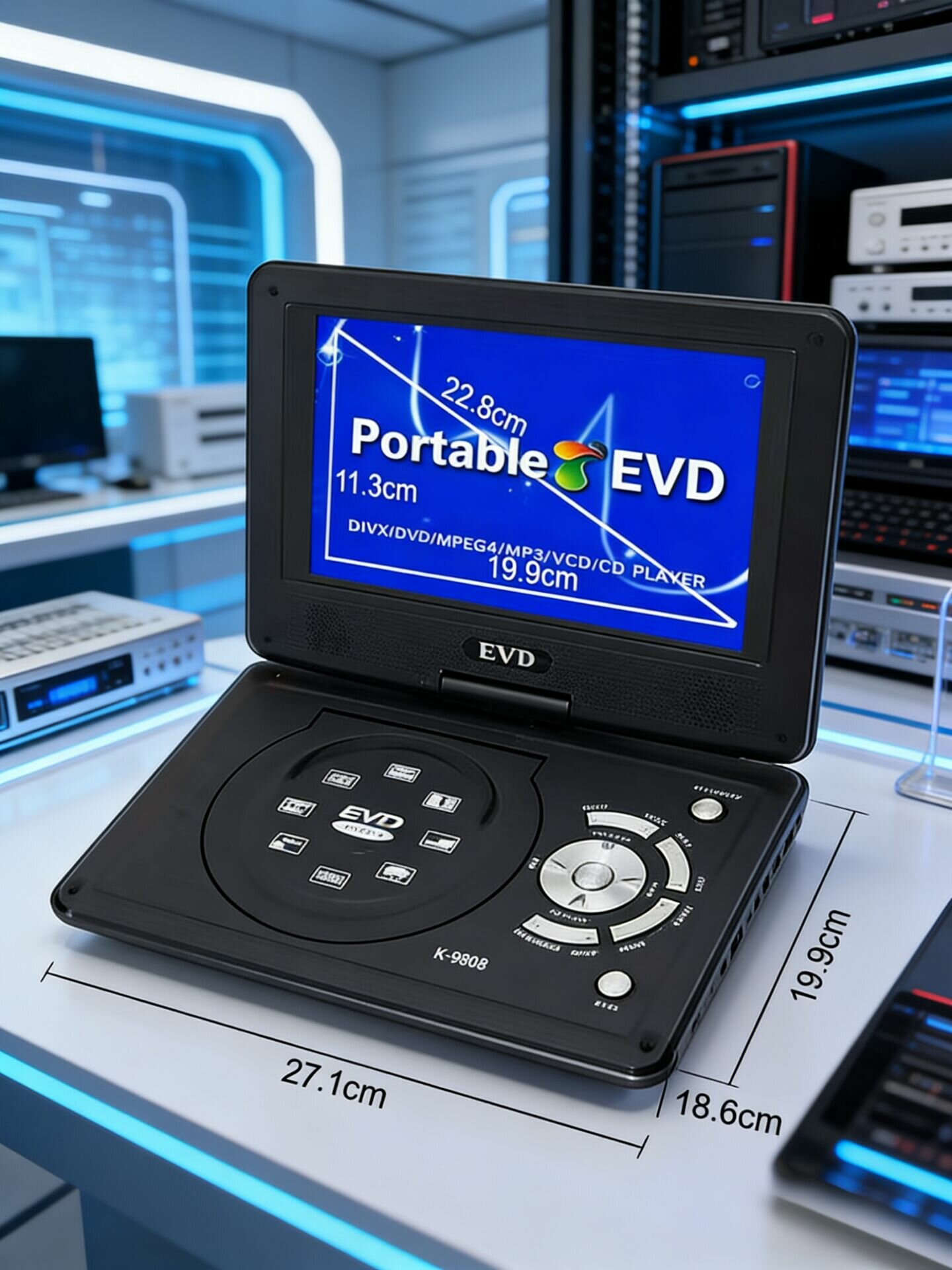 Портативный DVD-плеер 9.8 дюймов с поддержкой TV, HD, DivX, MPEG-4 Ультратонкий переносной проигрыватель EVD для автомобиля и дома