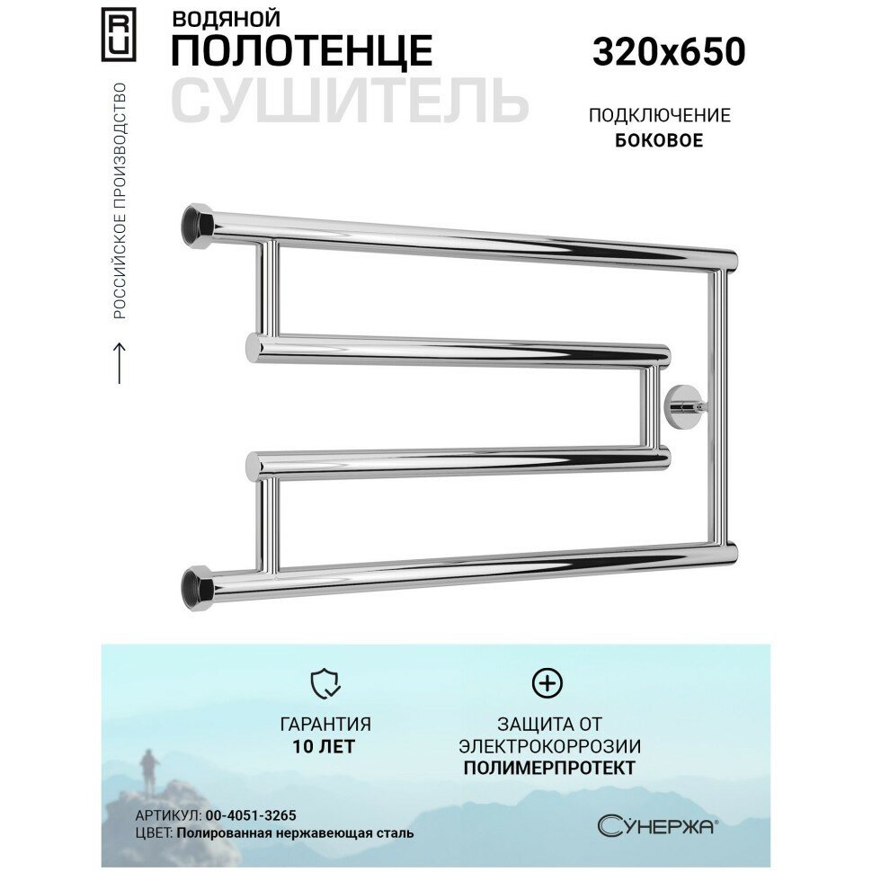 Водяной полотенцесушитель Сунержа High-Tech model G+ 320х650 без покрытия