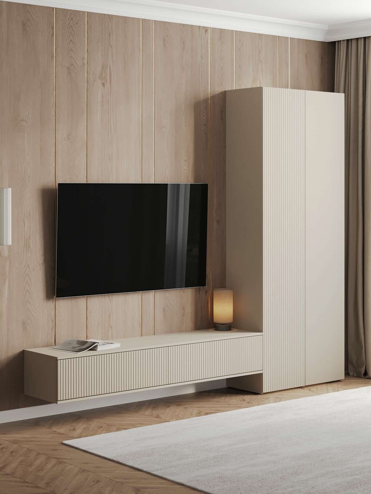 Гостиная комплект Амели Стандарт, тумба под телевизор, шкафы, 270.2х41.6х231 см, Кашемир