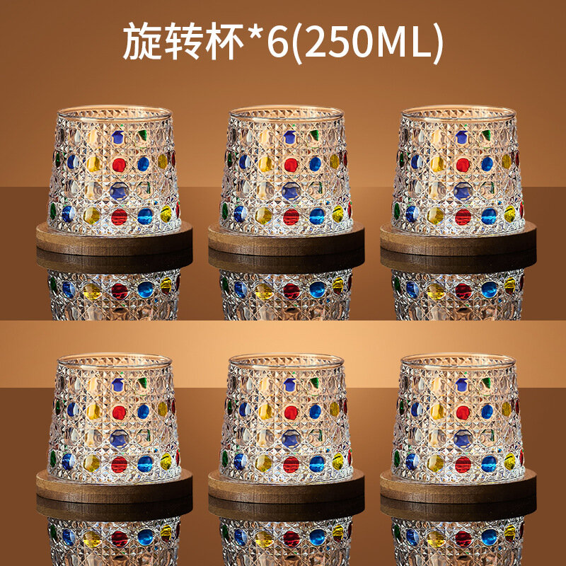 Bangbeibei толстое цветное стекло креативная вращающаяся рюмка для виски ручная роспись кружащаяся чашка с деревянным поддоном декомпрессионная чашка