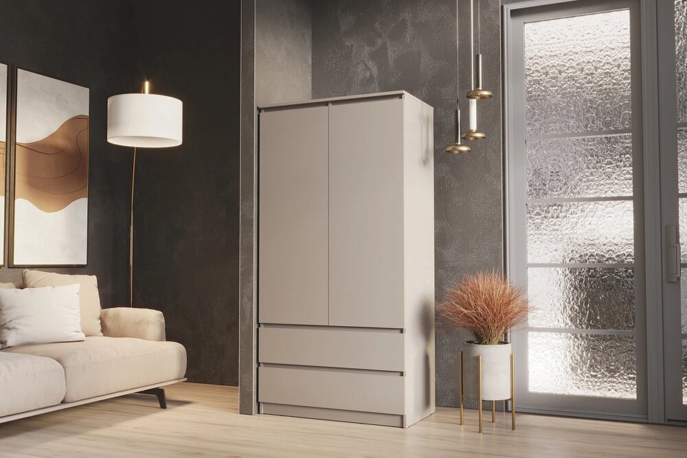 Шкаф двухстворчатый комбинированный распашной 3 полки 1 штанга 2 ящика, Челси, 90.2х179.6х51.4 см, Кашемир