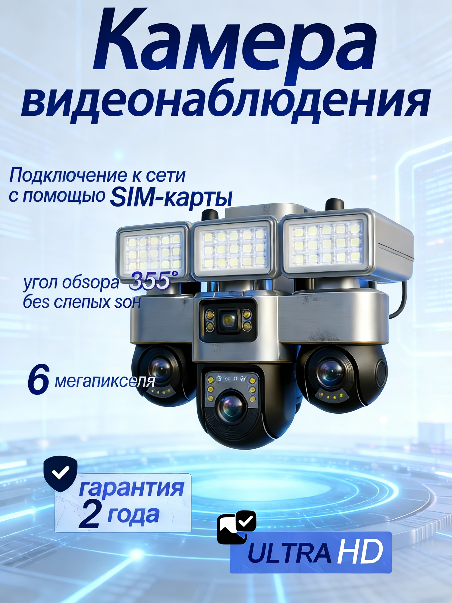 Камера видеонаблюдения уличная 4g с тремя объективами звуком и записью