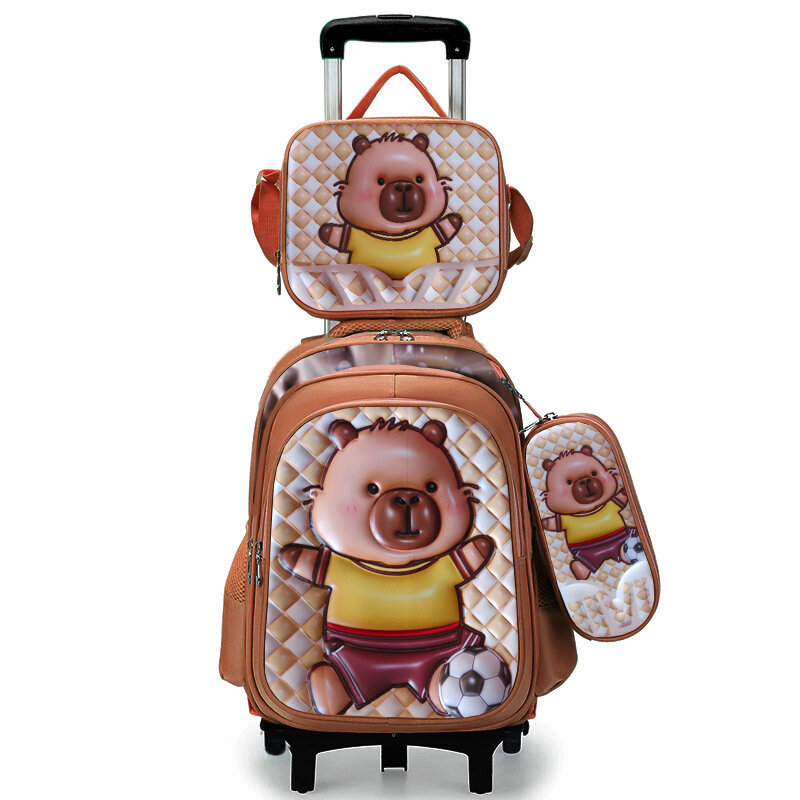 Новый стиль вогнуто-выпуклый кожаный материал школьный рюкзак на колесиках для учеников начальной школы 3~6 классов детский мультяшный трехкомпонентный рюкзак в наличии