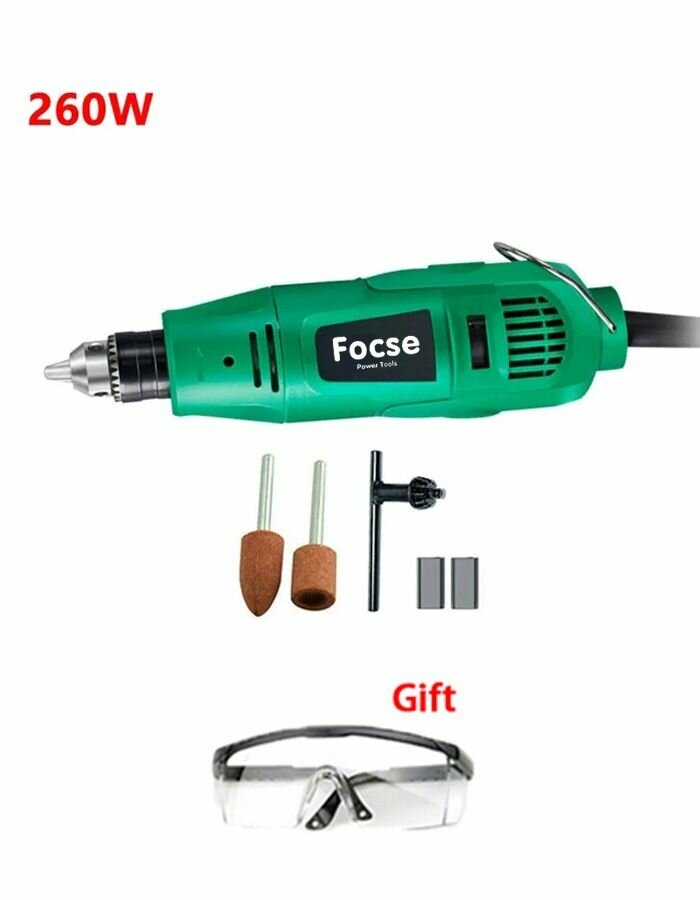 Мощный электрический гравер 260 Вт, эксклюзивная модель с ключевым патроном 0.66 мм и частотой вращения 30000 об/мин, представлен как бормашина и миниатюрная дрель