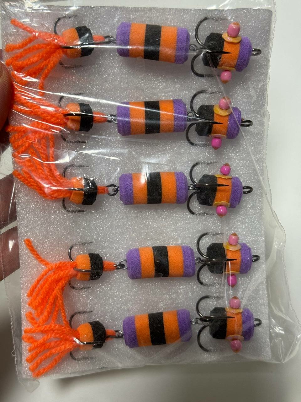 Набор Мандула, для зимней рыбалки, 5 шт, с двумя тройниками, разноцветный