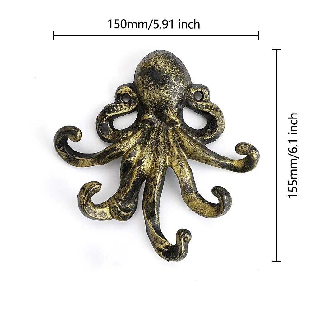 Декоративные крючки-осьминоги из чугуна 1 Pieces, Bronze