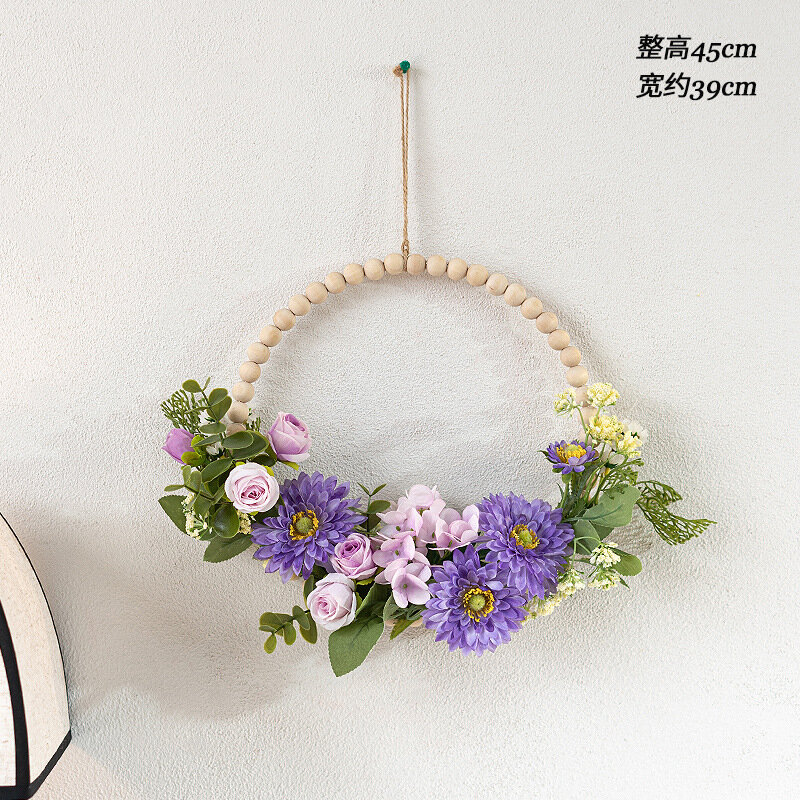 Скандинавский светлый роскошный деревянный венок из бусин, искусственные цветы, свадебные розы, декоративные цветы для стен, настенное украшение для дома, высококачественные декоративные цветы
