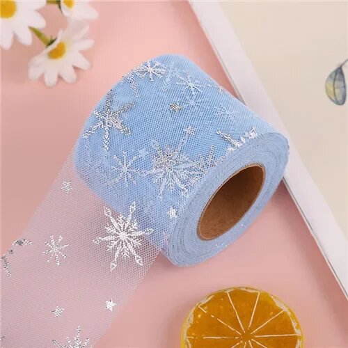 Фольгированная органза DHANXINZ с принтом снежинок 25 ярдов Light blue-silver