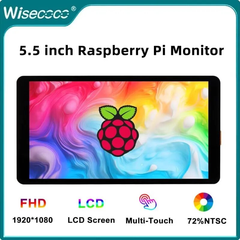 Wisecoco Пиксельный экран 5.5' 1920*1080 Сенсорный экран Портативный монитор HDMI ЖК-дисплей Raspberry Pi 5/4, шоколадный