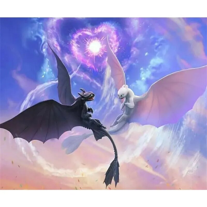 Алмазная Мозаика "Как Приручить Своего Дракона" 40х50 См Алмазная Вышивка / Картина Стразами Подарков / Украшения