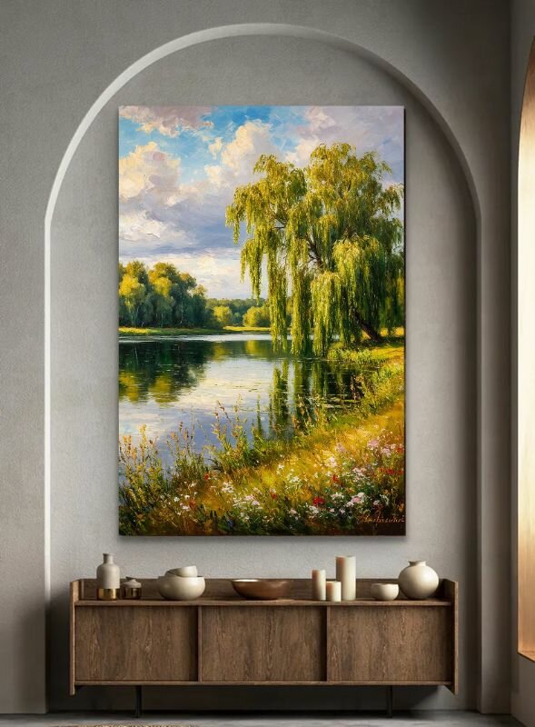 Интерьерная картина на холсте, Ива над рекой художник Сергей Дорофеев (Москва, Россия).