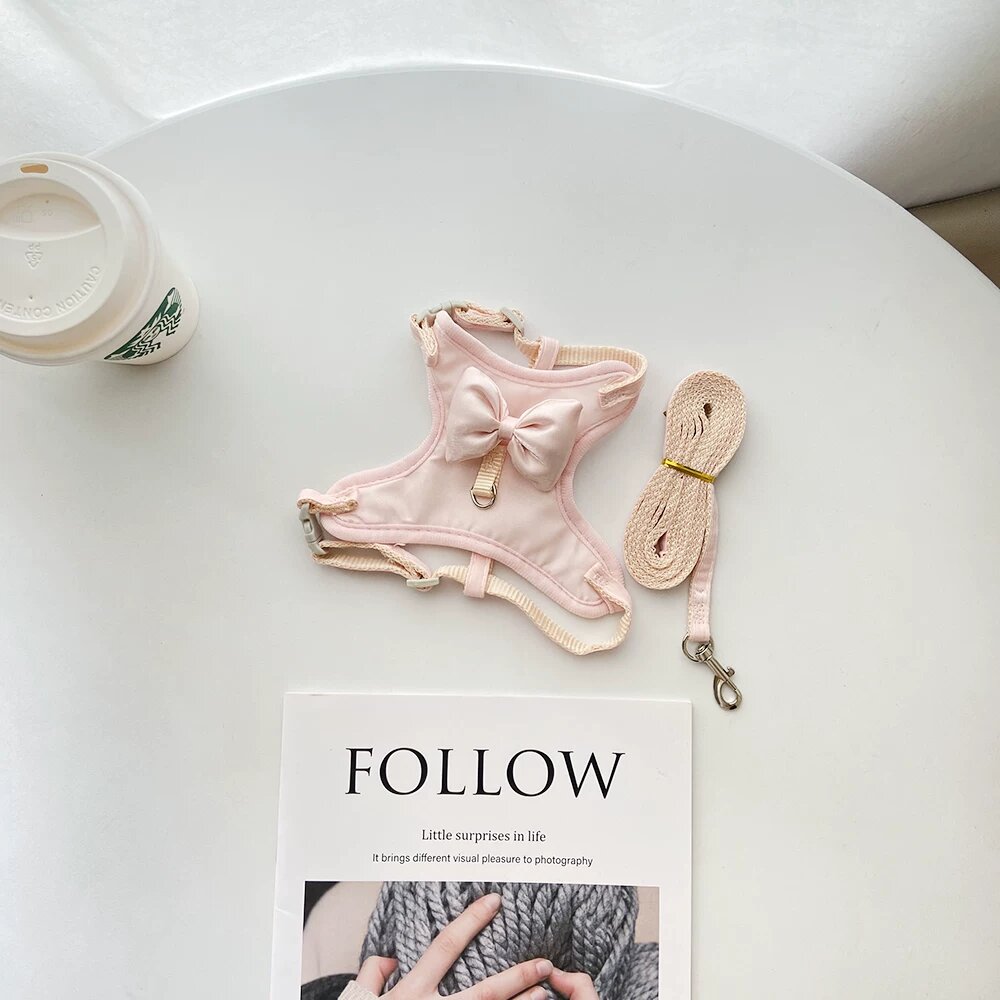 Pink Pet Leash for Small Dogs, Puppies, Cats, Teddy, Bichon, Pomeranian, Harness-Style Dog Walking Leash Pink Bow Solid