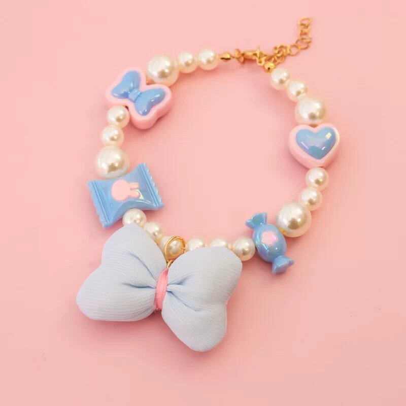 Ошейник для кошек и маленьких собак с жемчужным кулоном, 3D-бантом, милым сердечком и декором в виде конфет, бесшумный