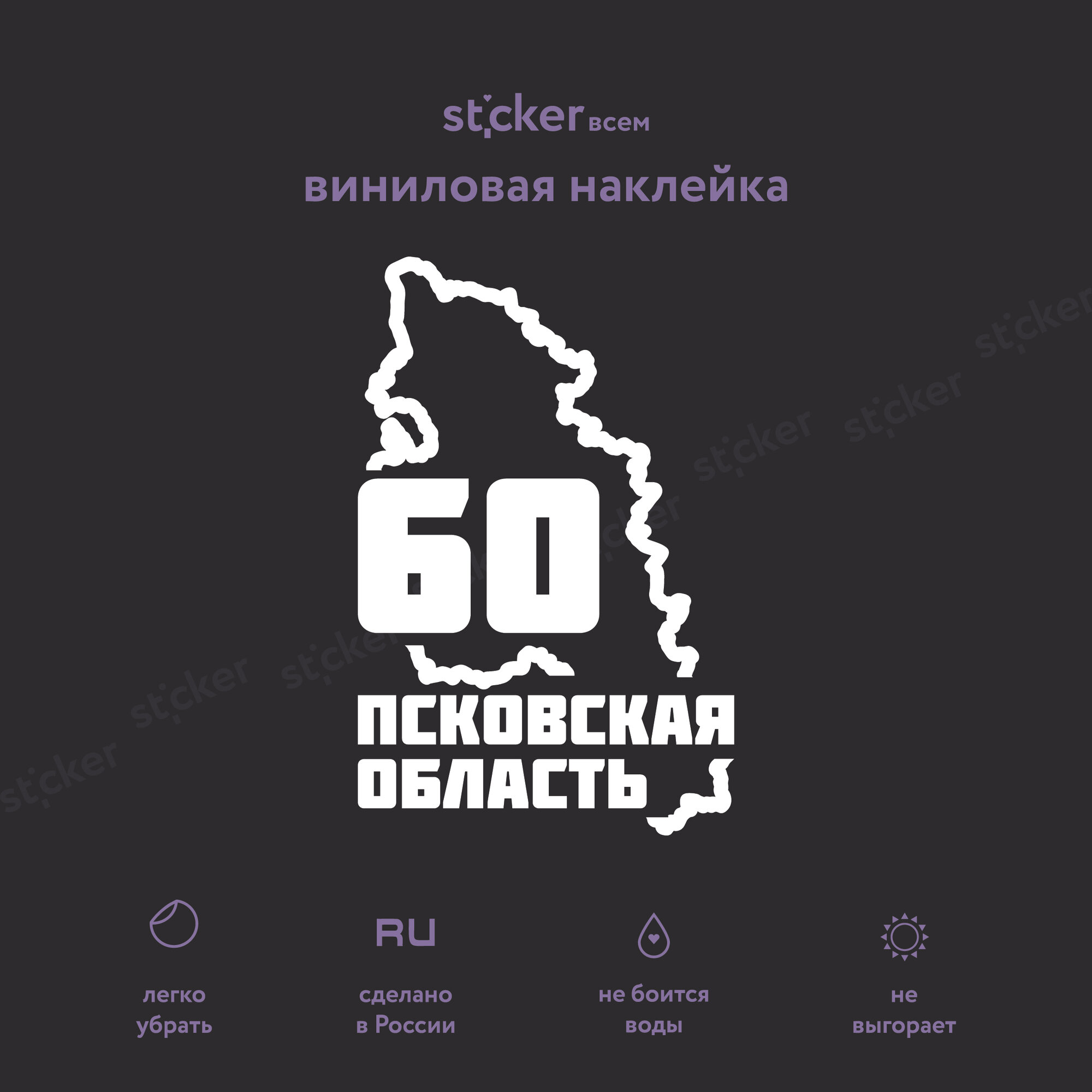 Наклейка "Псковская область / 60 регион" 15х9 см