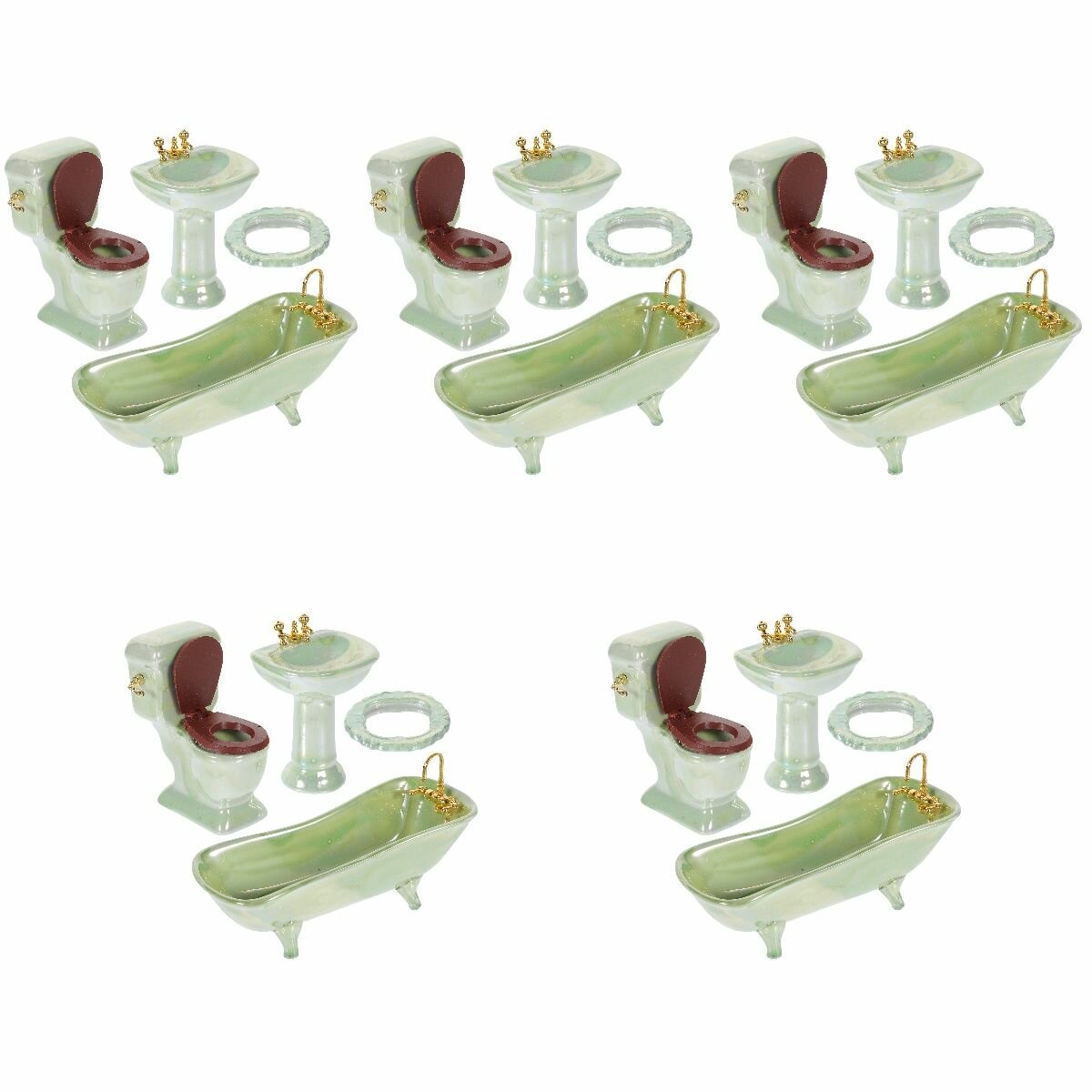 Керамическая миниатюрная мебель для ванной комнаты светло-зеленого цвета для декора, набор из 5 комплектов