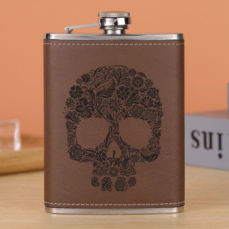 Кросс-бордерная русская фляга из нержавеющей стали 304 объемом 8 унций, портативная бутылка для вина с чехлом из PU кожи и лазерной печатью логотипа