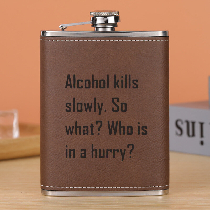 Кросс-бордерная русская фляга из нержавеющей стали 304 объемом 8 унций, портативная бутылка для вина с чехлом из PU кожи и лазерной печатью логотипа