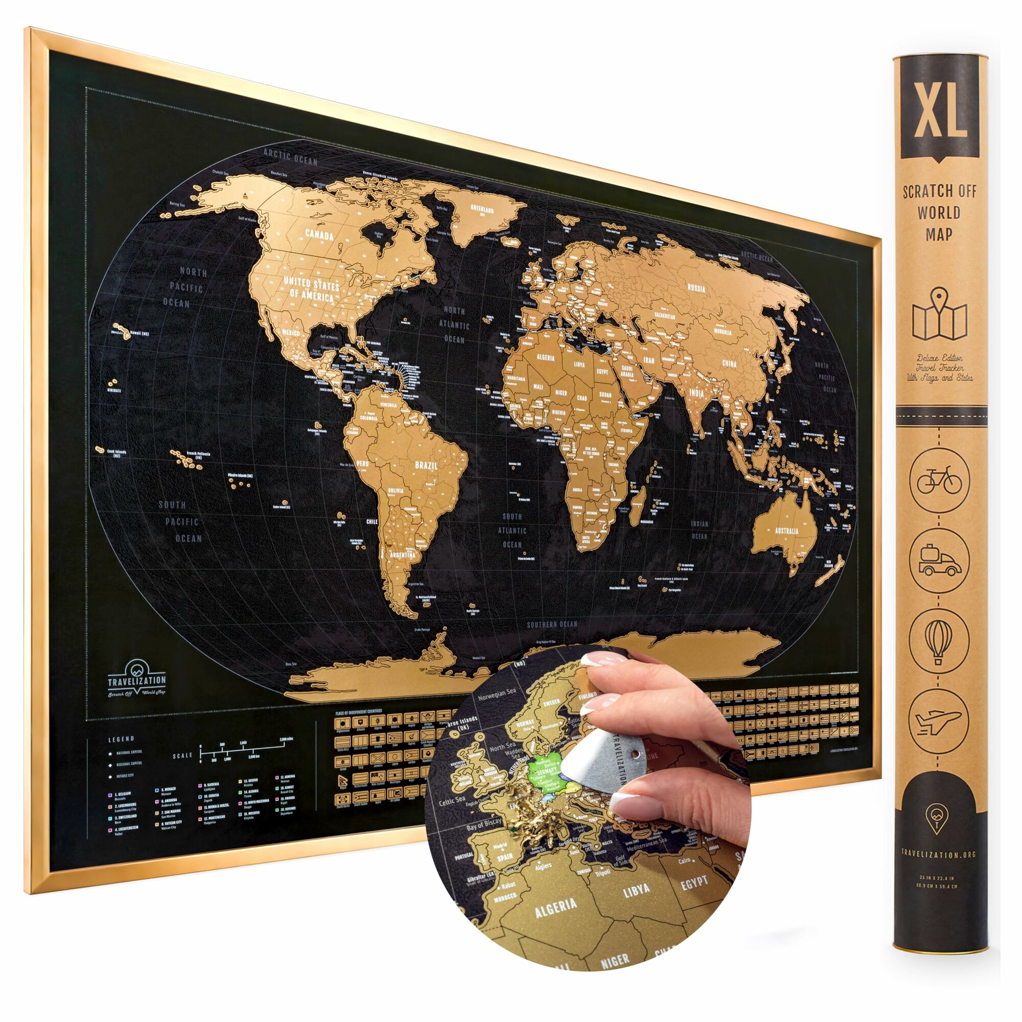 Карта мира настенная,36 дюймов x 24 дюйма, красивая скретч-карта, подходящая для путешественников, черная