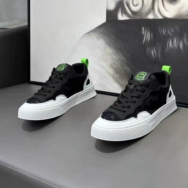 LUO Обувь мужская Летняя для подростков Сетчатая белая доска обувь/Black