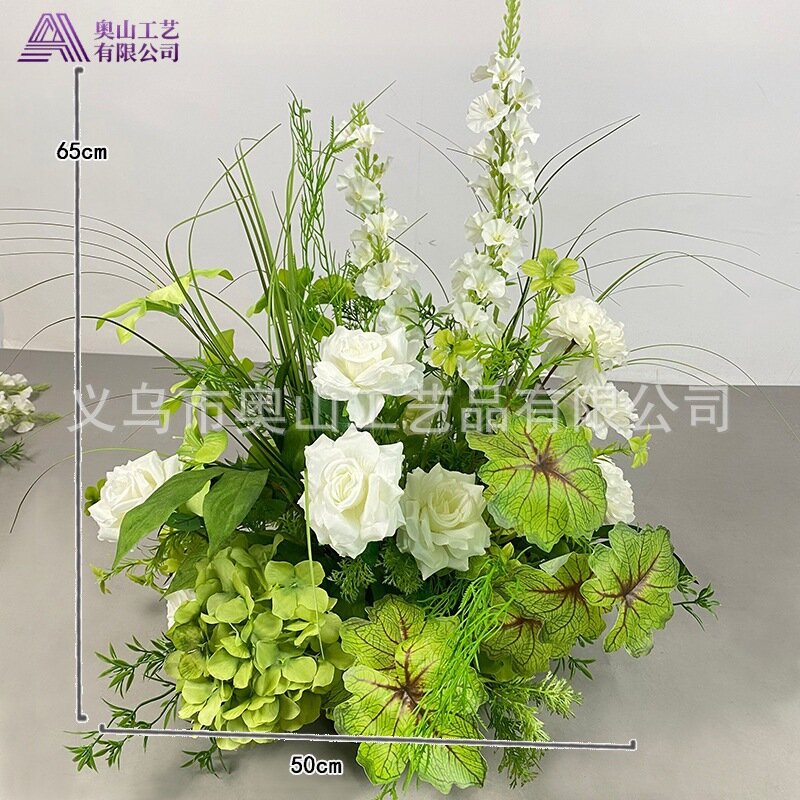 Готовый свадебный цветочный композиция в лесном стиле, белые и зеленые искусственные цветы, свадебное украшение, цветы для дорожки, искусственные цветы, цветочная композиция