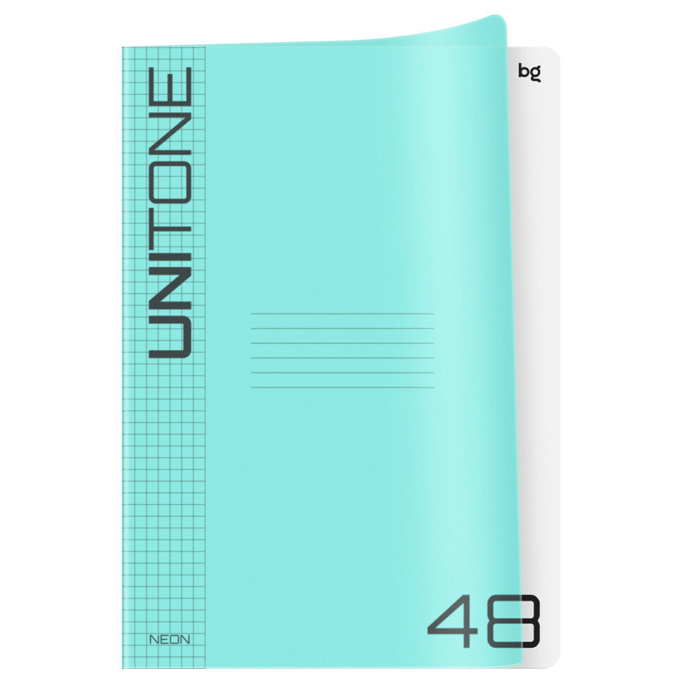 Тетрадь 48л, А4 клетка BG "UniTone. Neon", пластиковая обложка, неон голубой, 8 штук, 381706