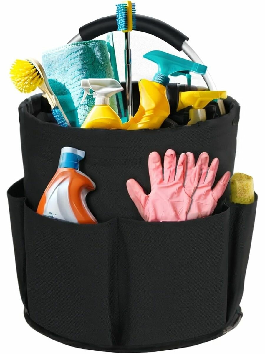 Корзина для уборки с ручкой, Органайзер для чистящих средств, Складная корзина для хранения объемом 17 л, Органайзер для уборки, Переносная сумка-ведро с несколькими отделениями для дома и сада