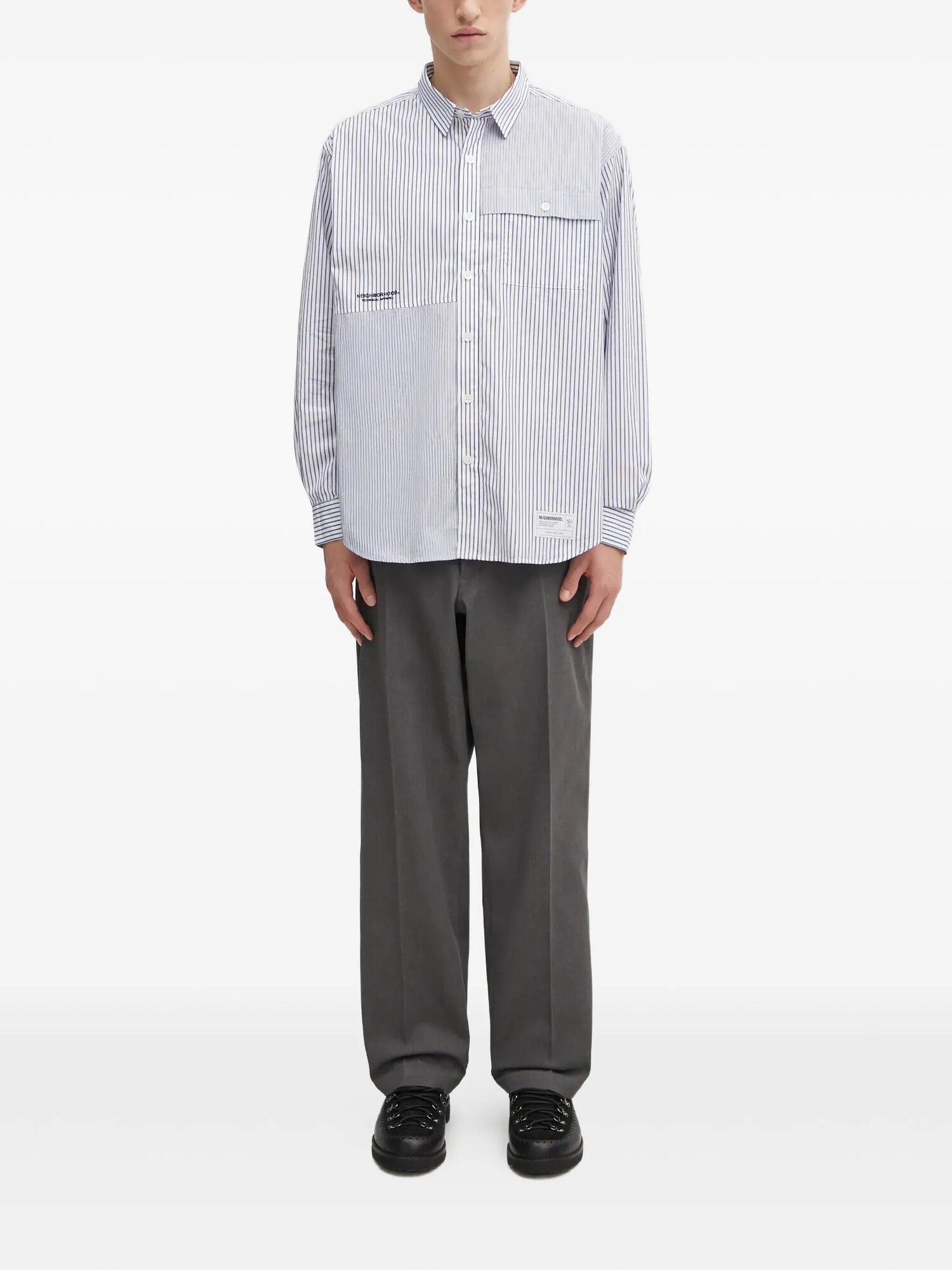 Рубашка Neighborhood Striped-pattern logo-patch shirt, размер XL, синий — фото 1