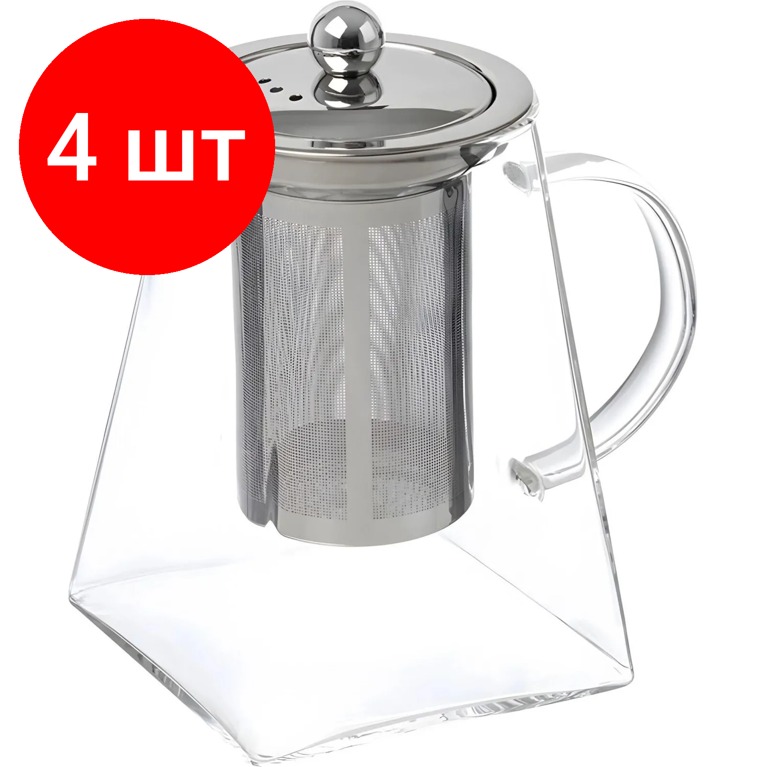 Комплект 4 штук, Чайник заварочный AROMA, объем 1 л, из боросиликатного стекла,105039