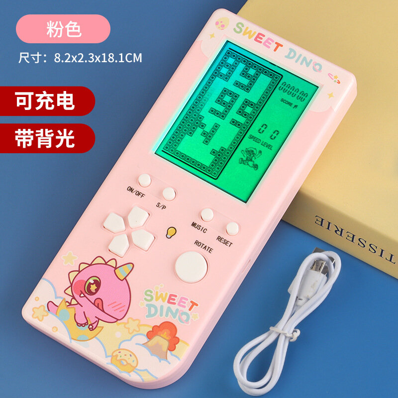 Игровая консоль с большим экраном, Тетрис с подсветкой, портативная, с USB-зарядкой, ностальгическая ретро-игрушка для детей