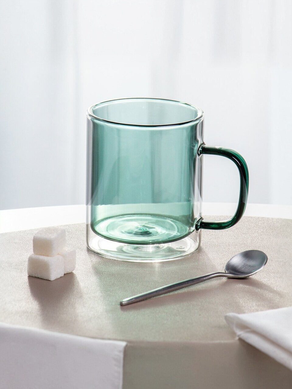 Кружка из термостекла с двойными стенками Дуо 350 мл зеленая Y4-9732, стильный стакан для горячих напитков и чая