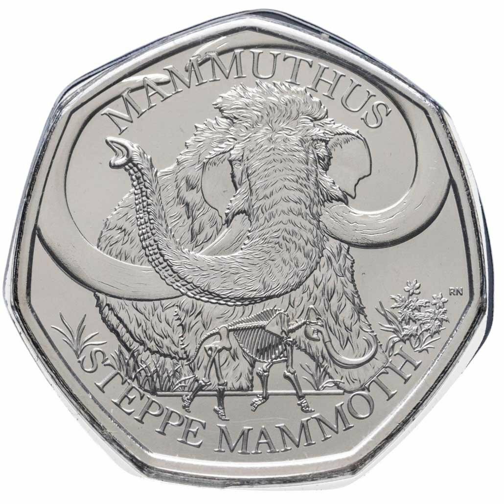 Великобритания 50 пенсов pence 2024 Мамонт, Мельхиор медь-никель, в сохранности BUNC